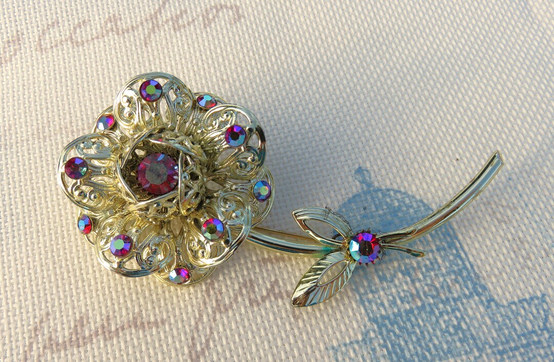 Vintage Sarah Coventry Gold Flower Brooch // Sarah Cov Pink Aurora ...