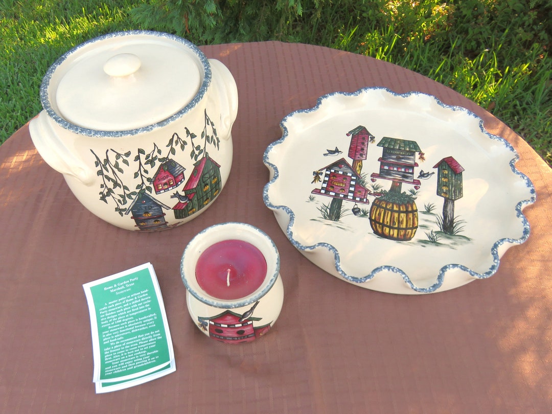 Set of Three Home & Garden Party Stoneware // 1999 Birdhouse Home and ...