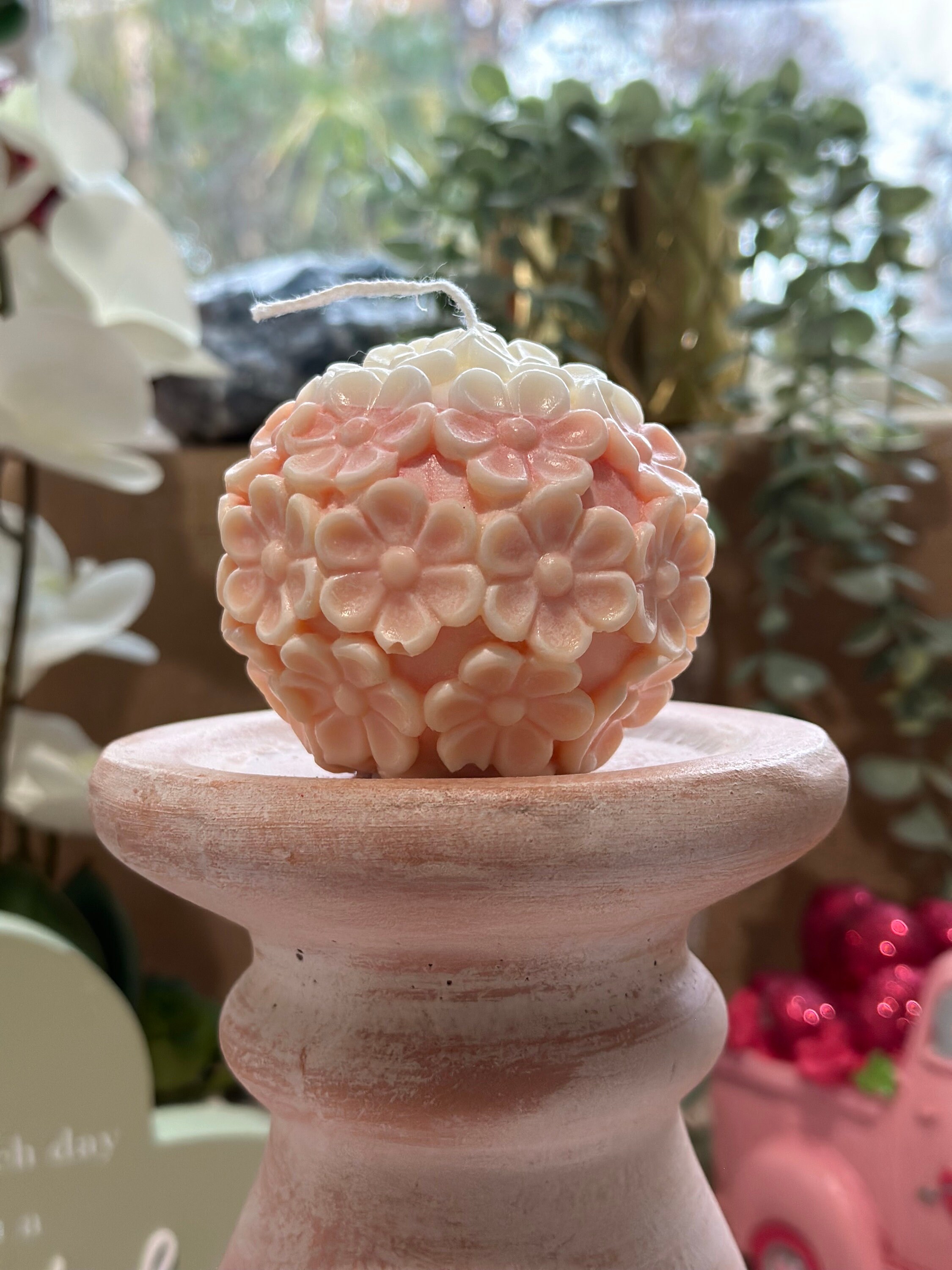 Floral Round Ball Candle, Floral Sphere Candle, Aromatherapy Sphere ...