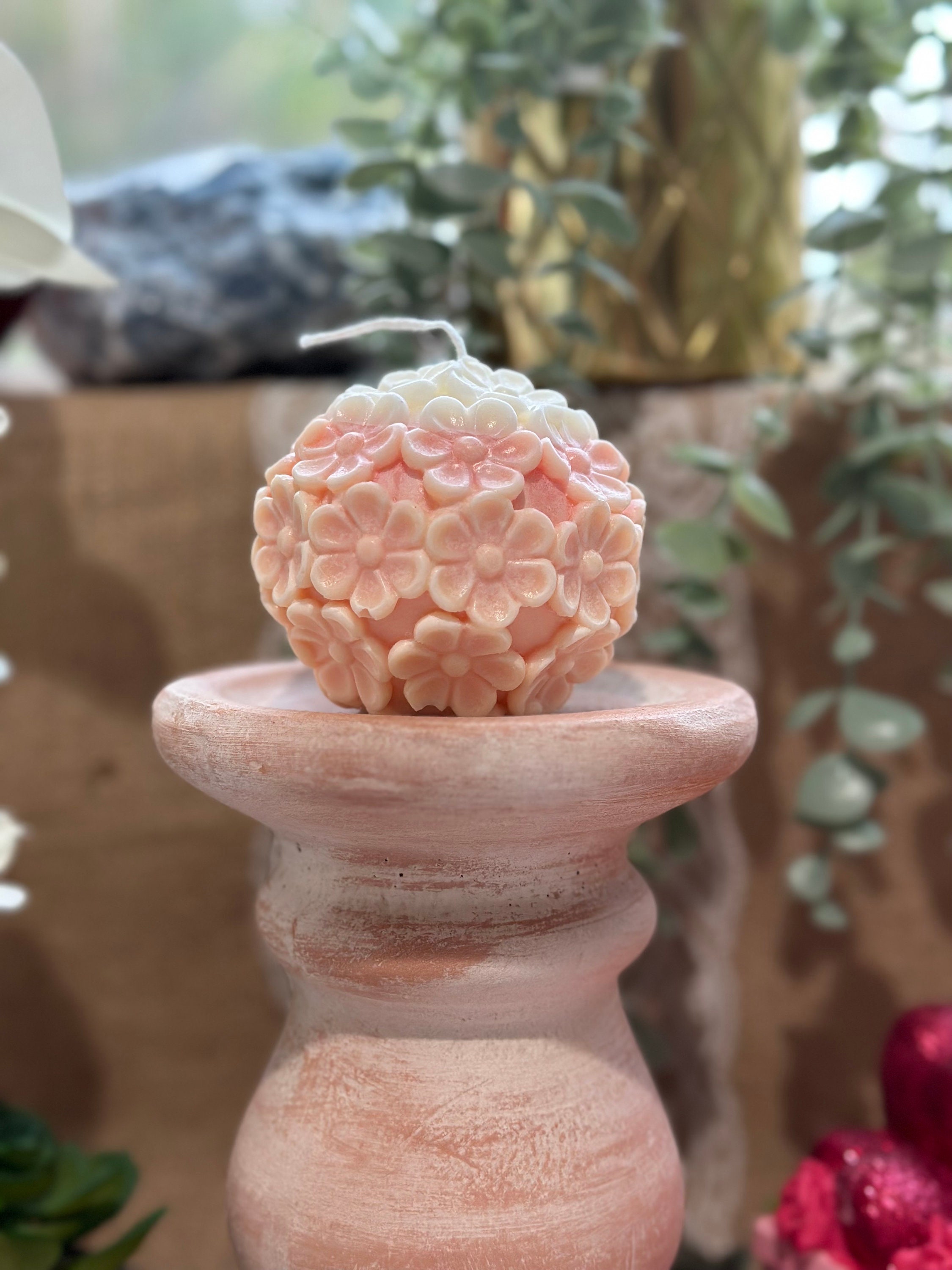 Floral Round Ball Candle, Floral Sphere Candle, Aromatherapy Sphere ...