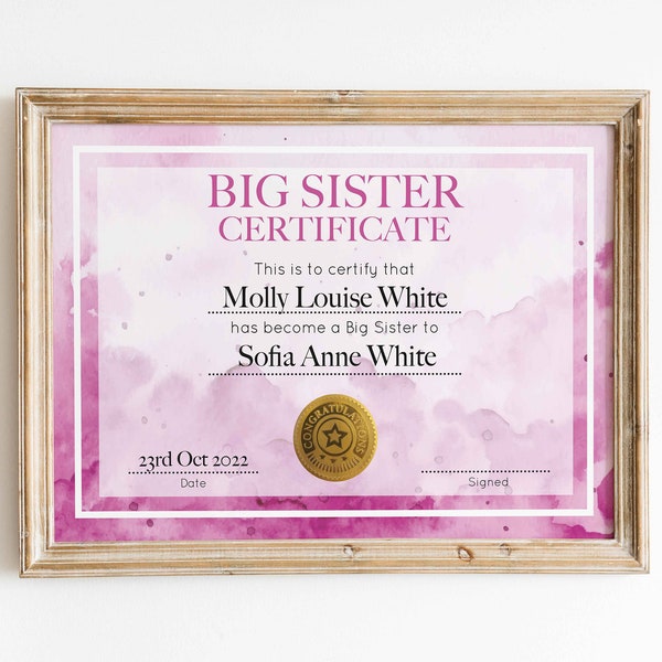 Sister Certificate - Etsy