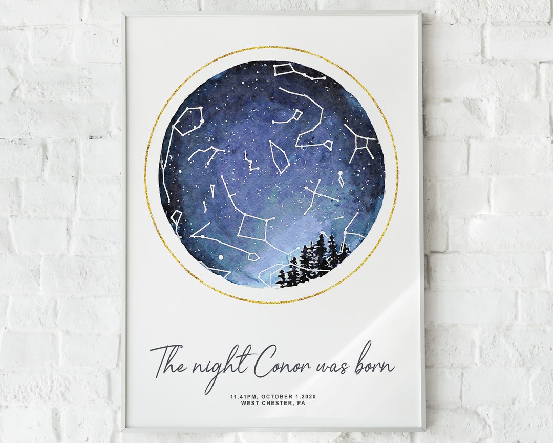 Star Chart Birth Custom Watercolour Star Map Newborn Gift - Etsy