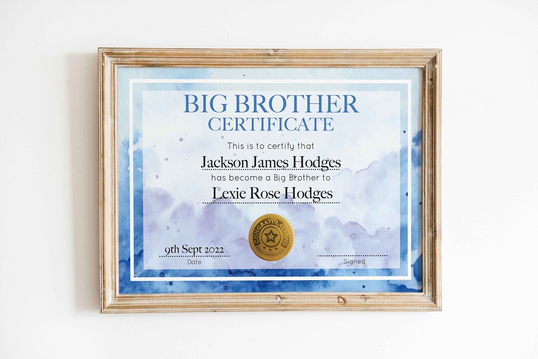 Big Brother Certificate, New Sibling Gift, - Etsy UK