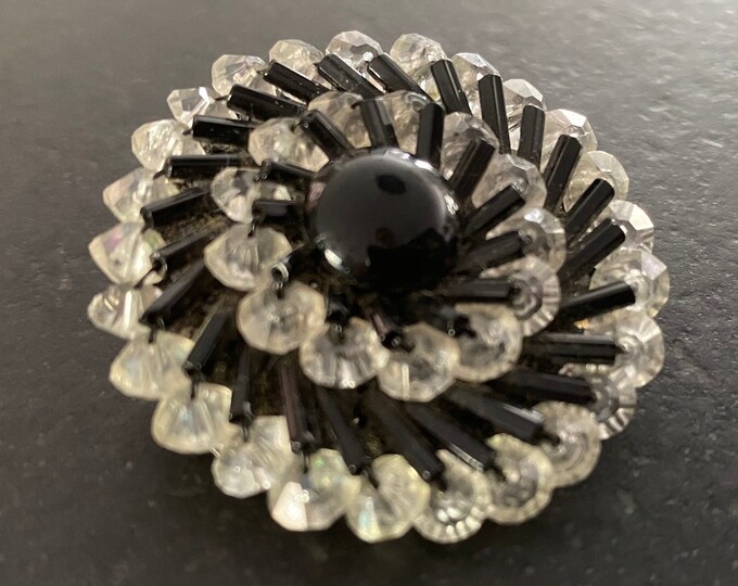 Vintage WEST GERMANY Brooch Black and Clear Beads Cluster Brooch, Mid ...