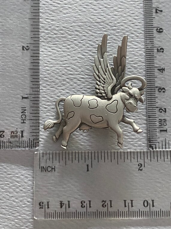 Vintage JJ Flying Cow Brooch. Signed JJ Cow Angel wi… - Gem