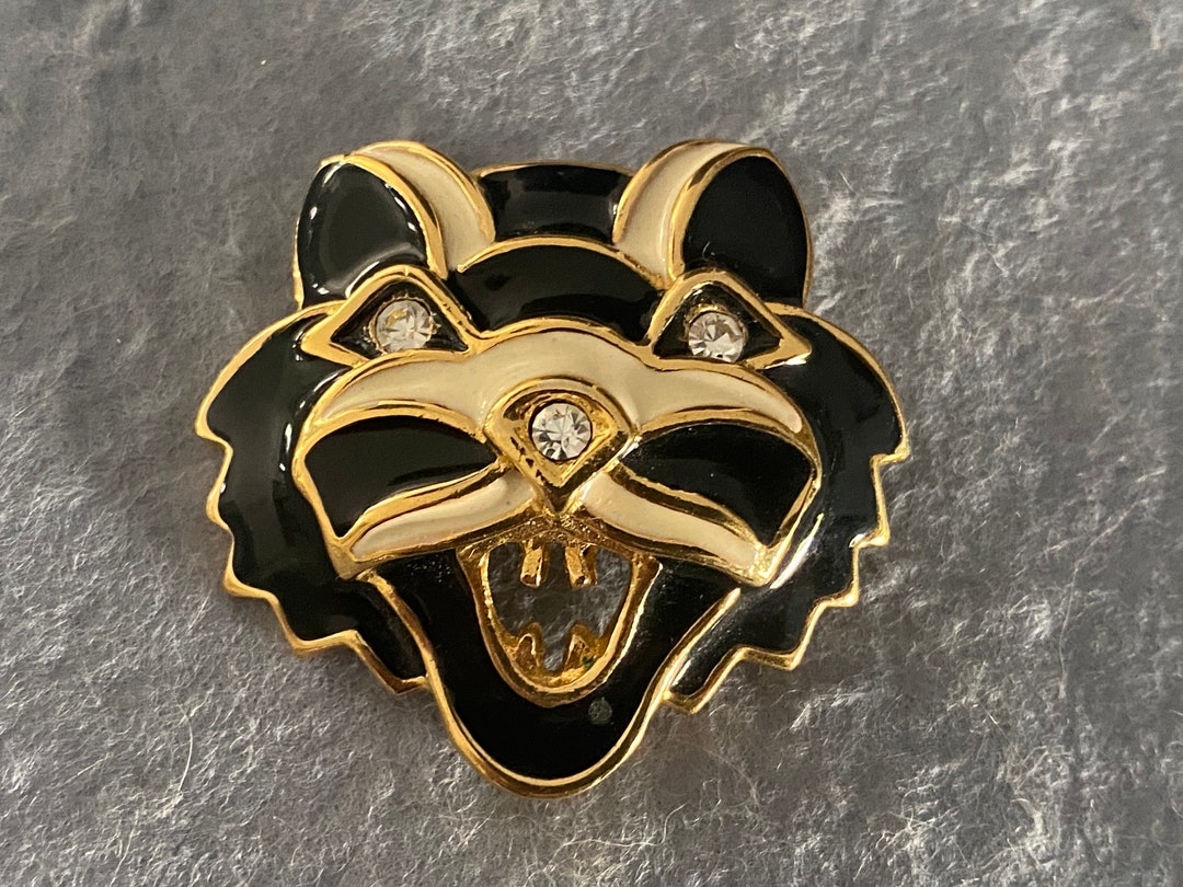 Vintage Gerry's Skunk Badger Head Brooch, Black and Ivory Enamel Clear ...