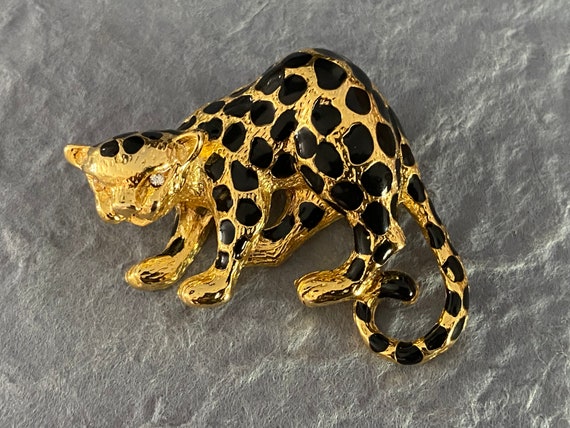 Spoontiques Pin Art Leopard Brooch, Black Enamel Spot… - Gem