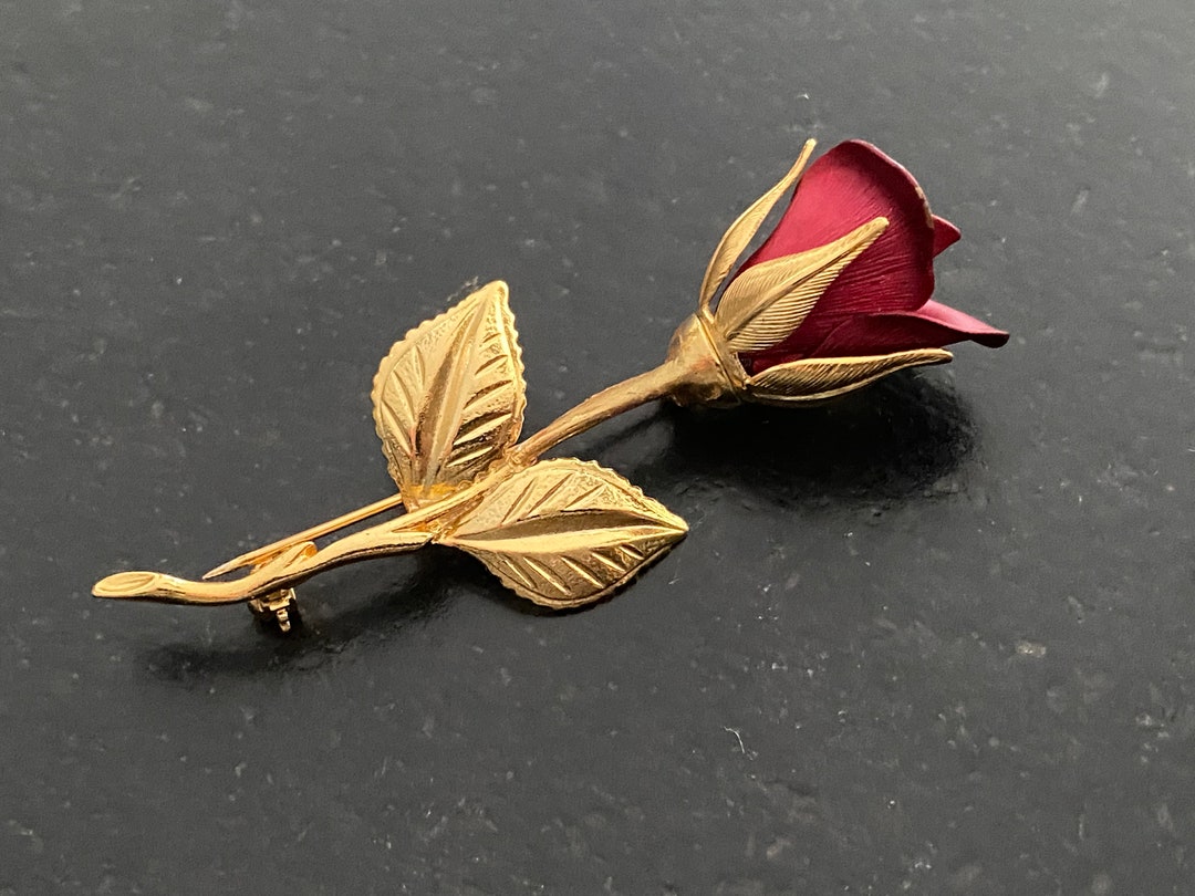 Broche rose signée GIOVANNI vintage. Broche de feuille de fleur florale ...