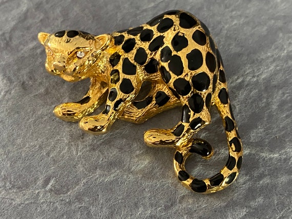 Spoontiques Pin Art Leopard Brooch, Black Enamel Spot… - Gem