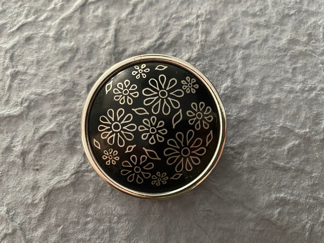 Vintage Scarf Clip Large Round Scarf Holder Silver Tone Flowers on ...