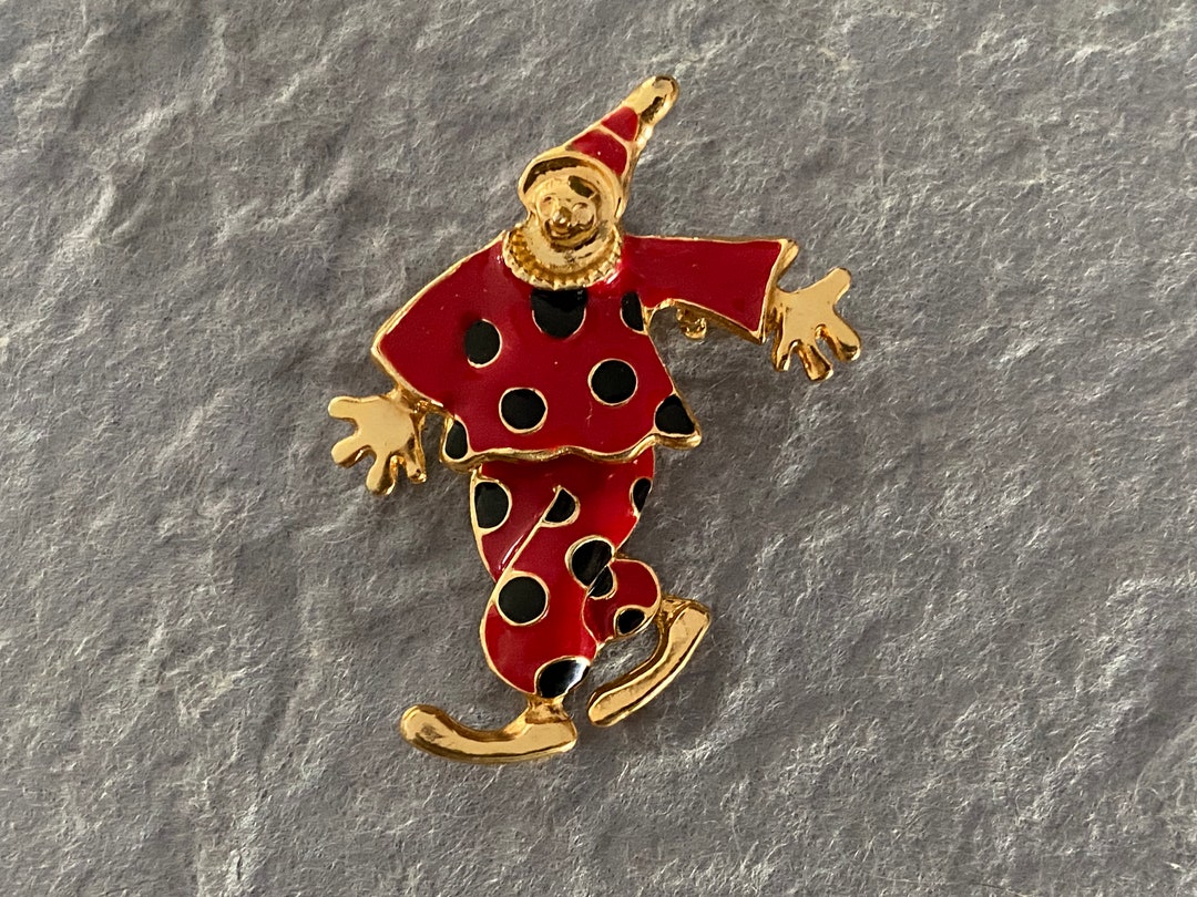 Vintage Articulated Clown Brooch, Dancing Circus Brooch Pin, Gold Tone ...