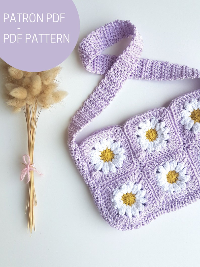 Crochet Pattern for a Daisy Flower Granny Square Bag – Crochet Handbag ...