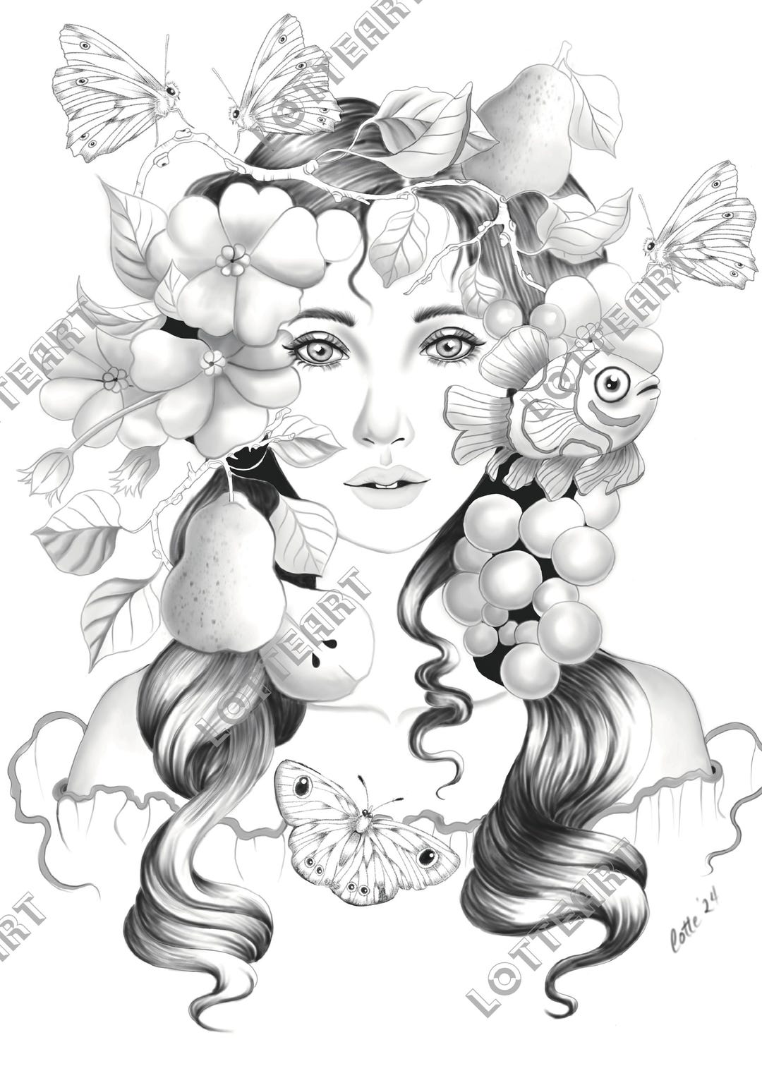 Honey Mae" Coloring Page for Adult and Children in Dark and Gouche ...