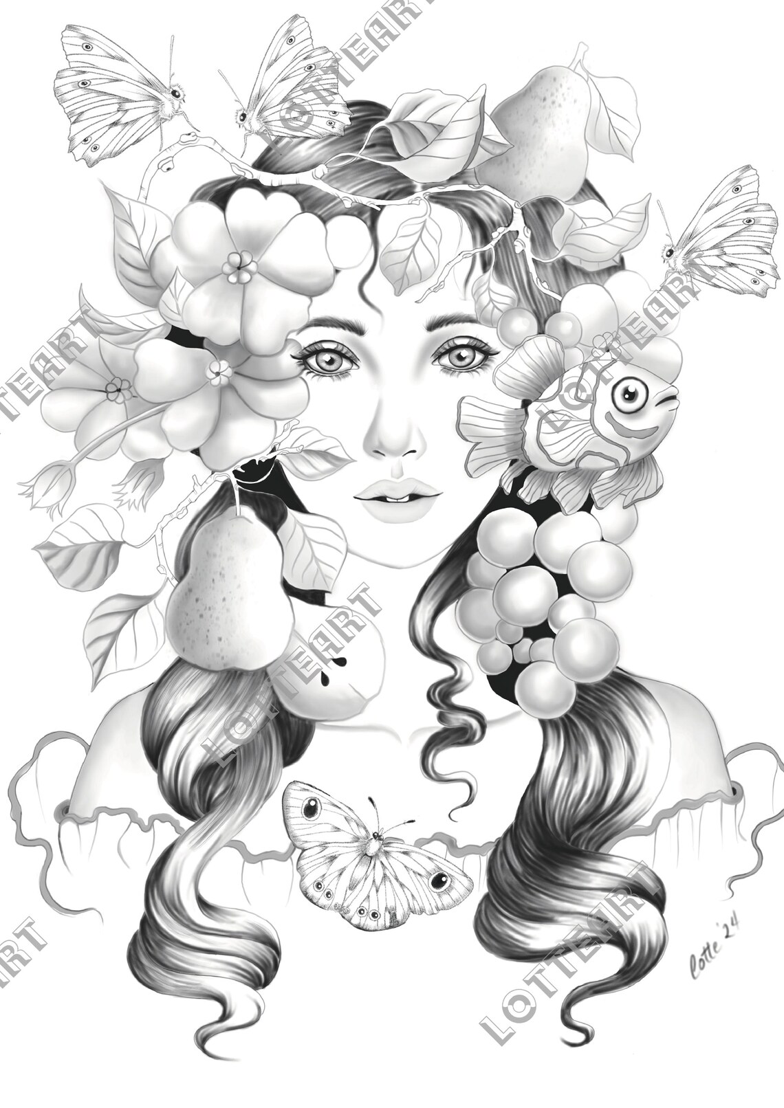 Honey Mae" Coloring Page for Adult and Children in Dark and Gouche ...