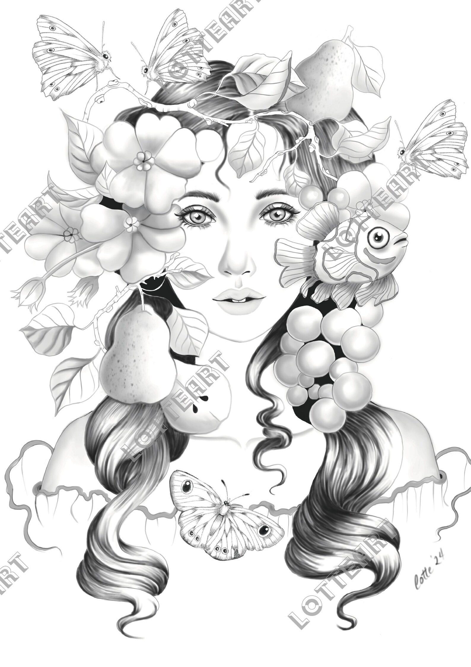 Honey Mae" Coloring Page for Adult and Children in Dark and Gouche ...