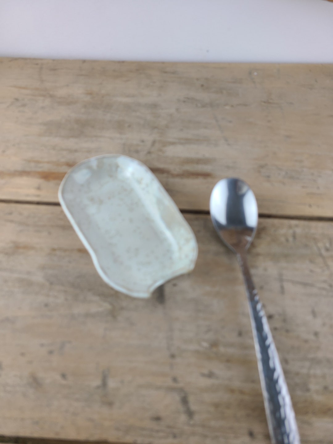 Oval Spoon Rest With a Notch in Enameled Stoneware, White Accessory for ...