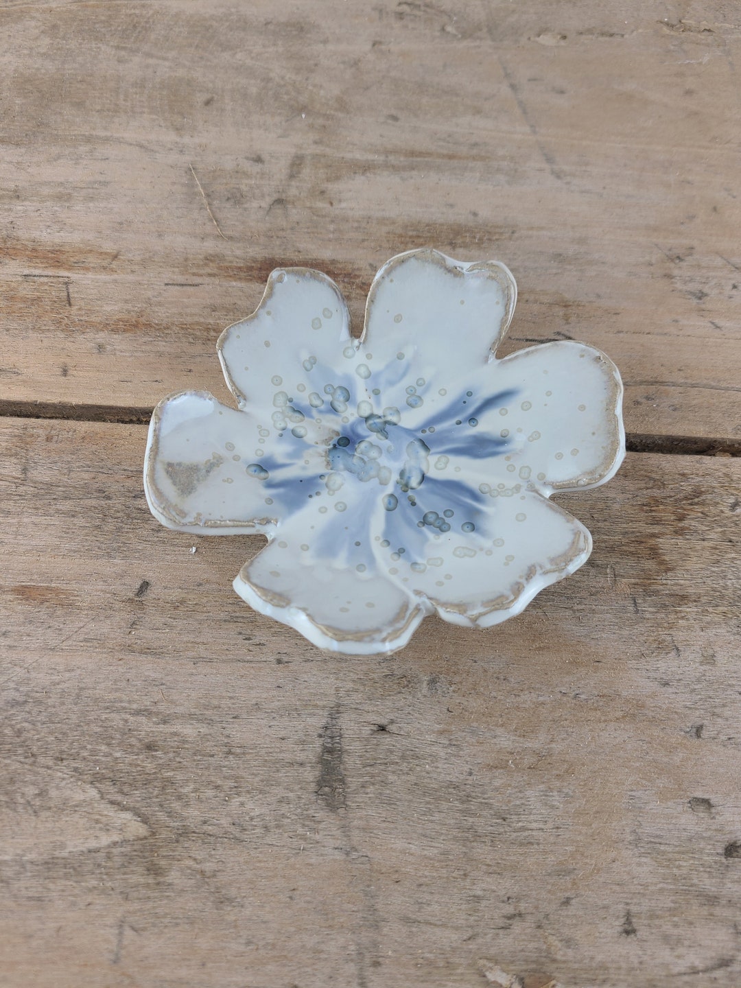 Small Flower-shaped Cup in Enamelled Stoneware, White and Purple ...