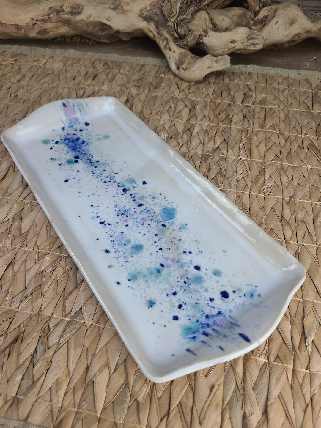 Rectangular Cake Dish in White Blue and Pink Enamelled - Etsy