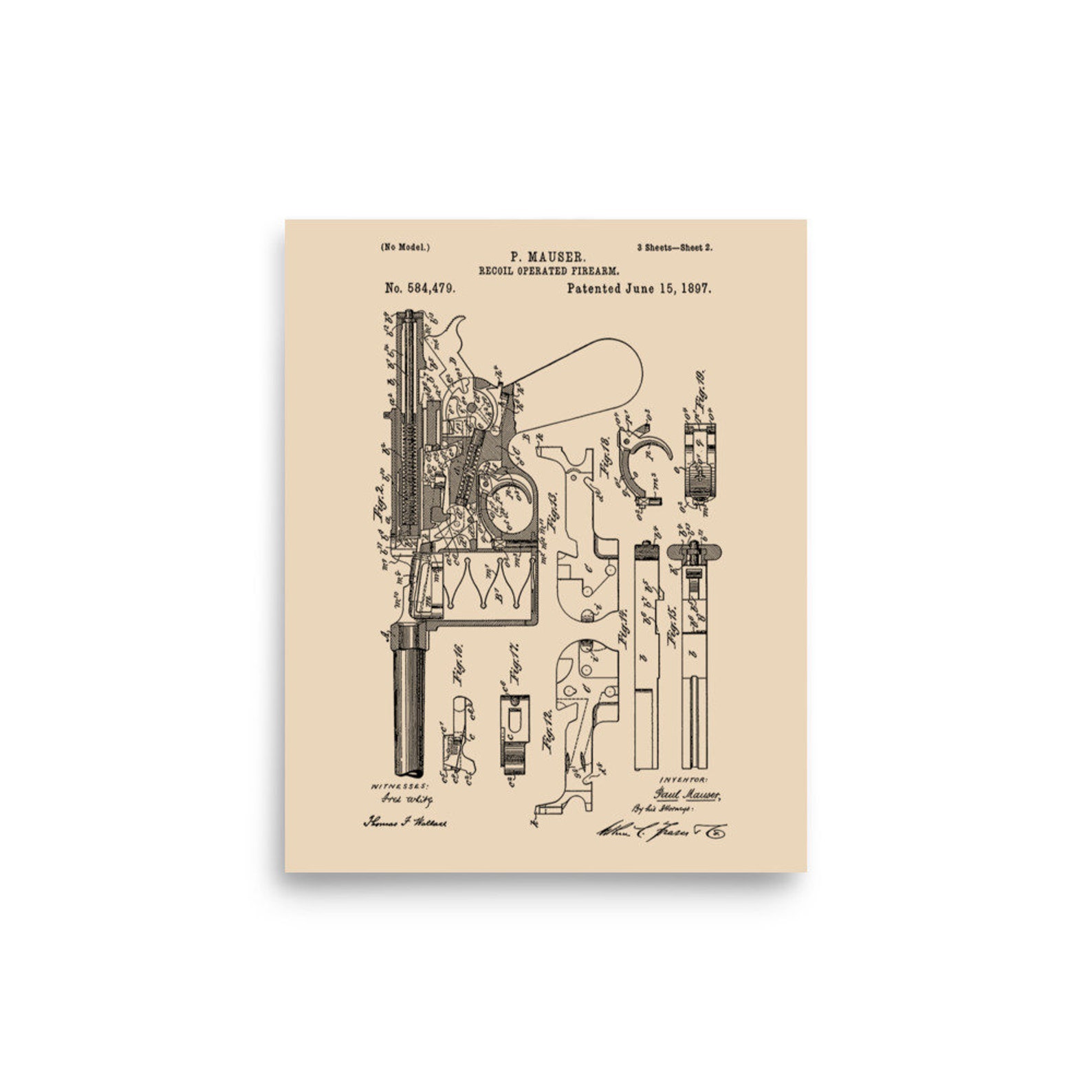 Mauser C96 Broomhandle Patent Blueprints Schematics - Etsy