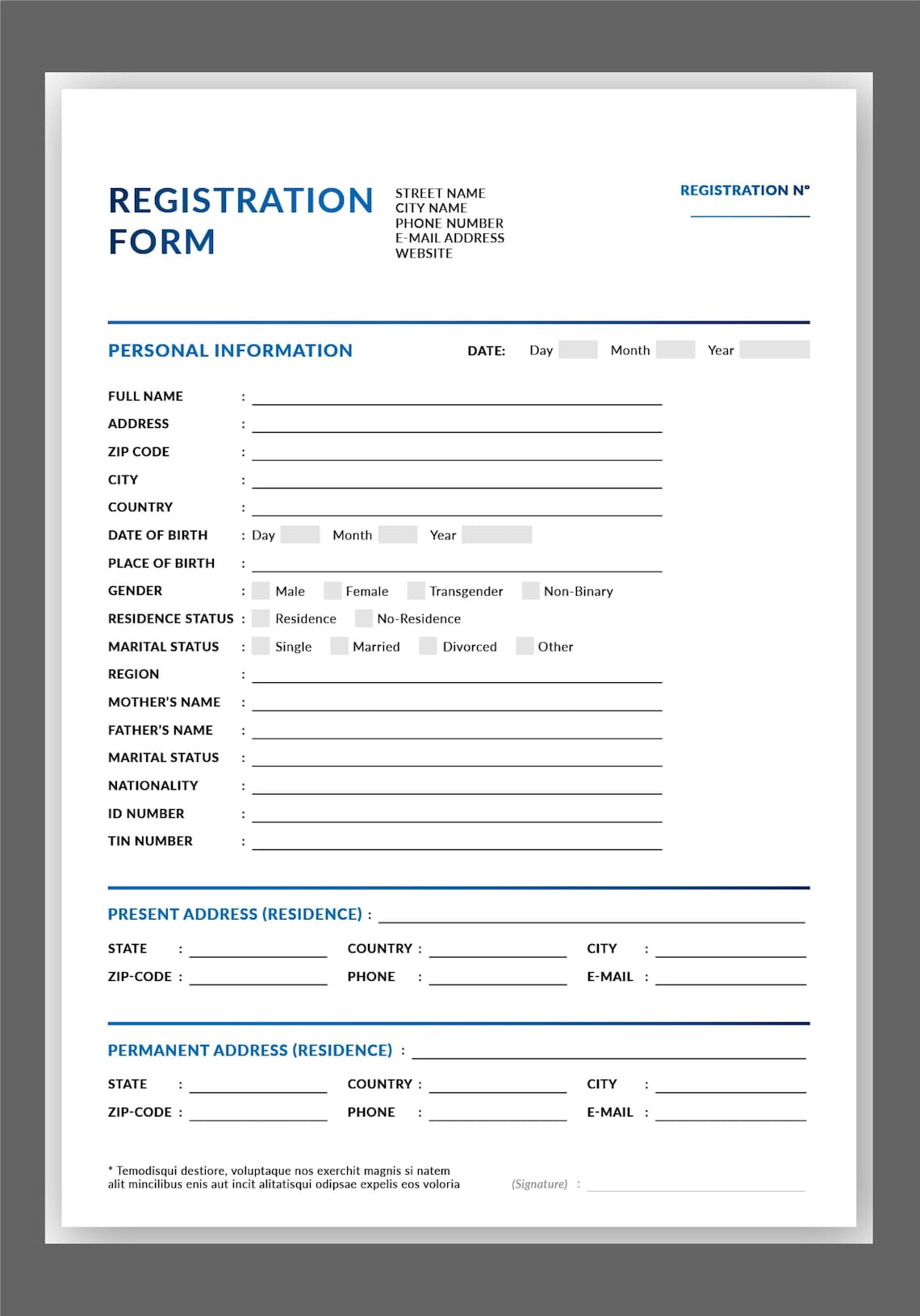 Registration Form Layout Template | Document Form Template ...
