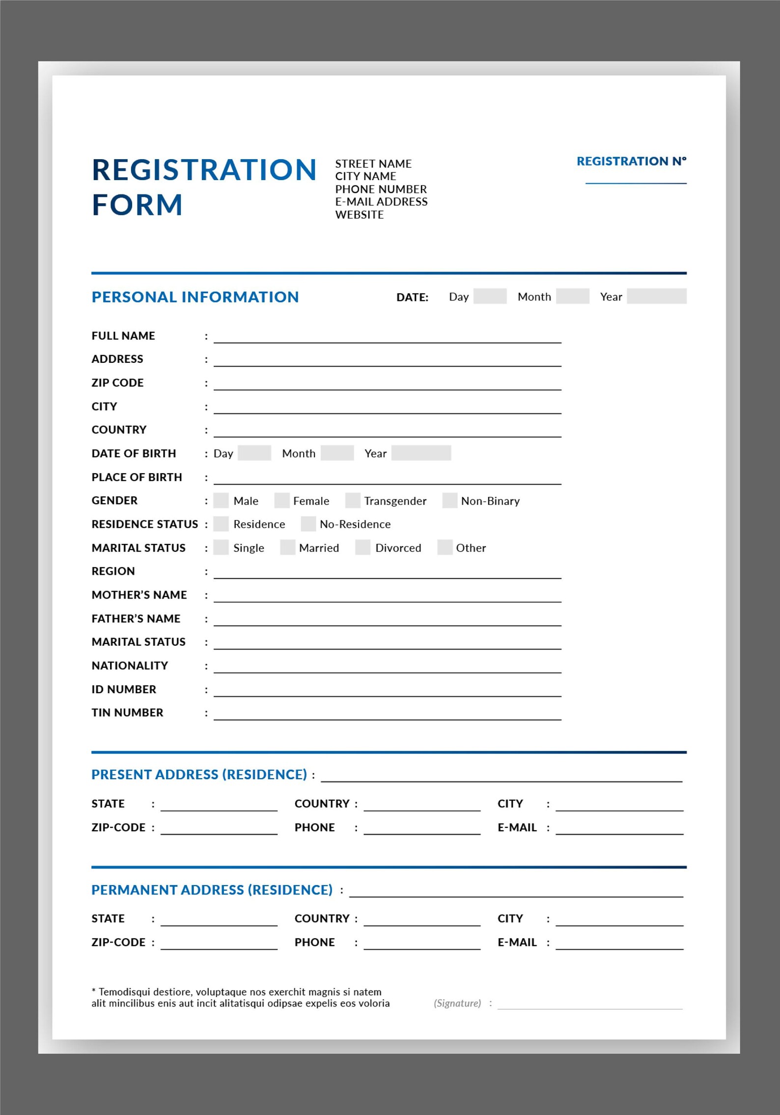 Registration Form Layout Template | Document Form Template ...