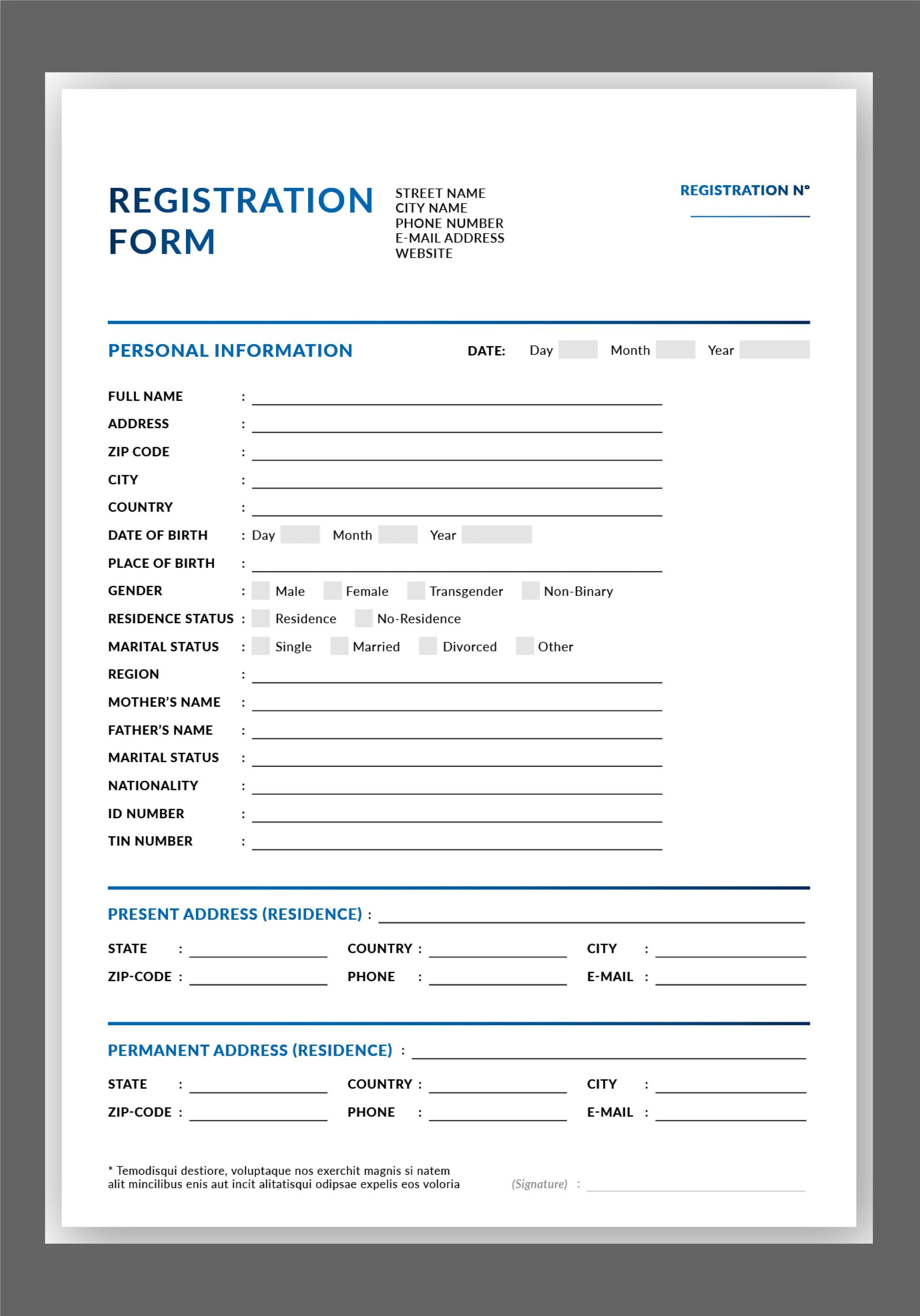 Registration Form Layout Template | Document Form Template ...