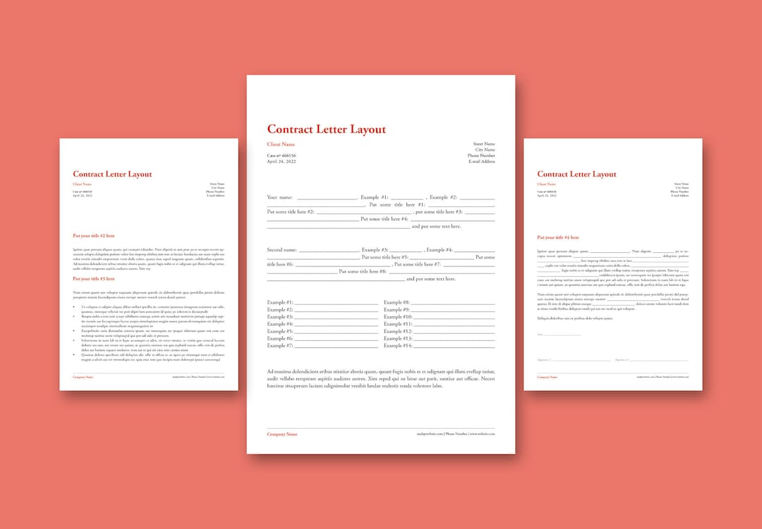 Layout de carta de contrato (A4+EUA) - Etsy Portugal