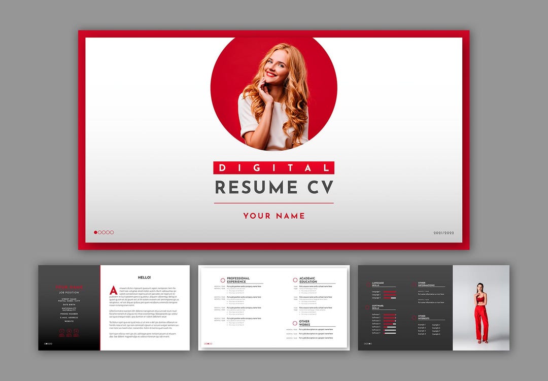Interactive PDF Resume Layout | Digital CV Template | Horizontal Curriculum Vitae Template ...