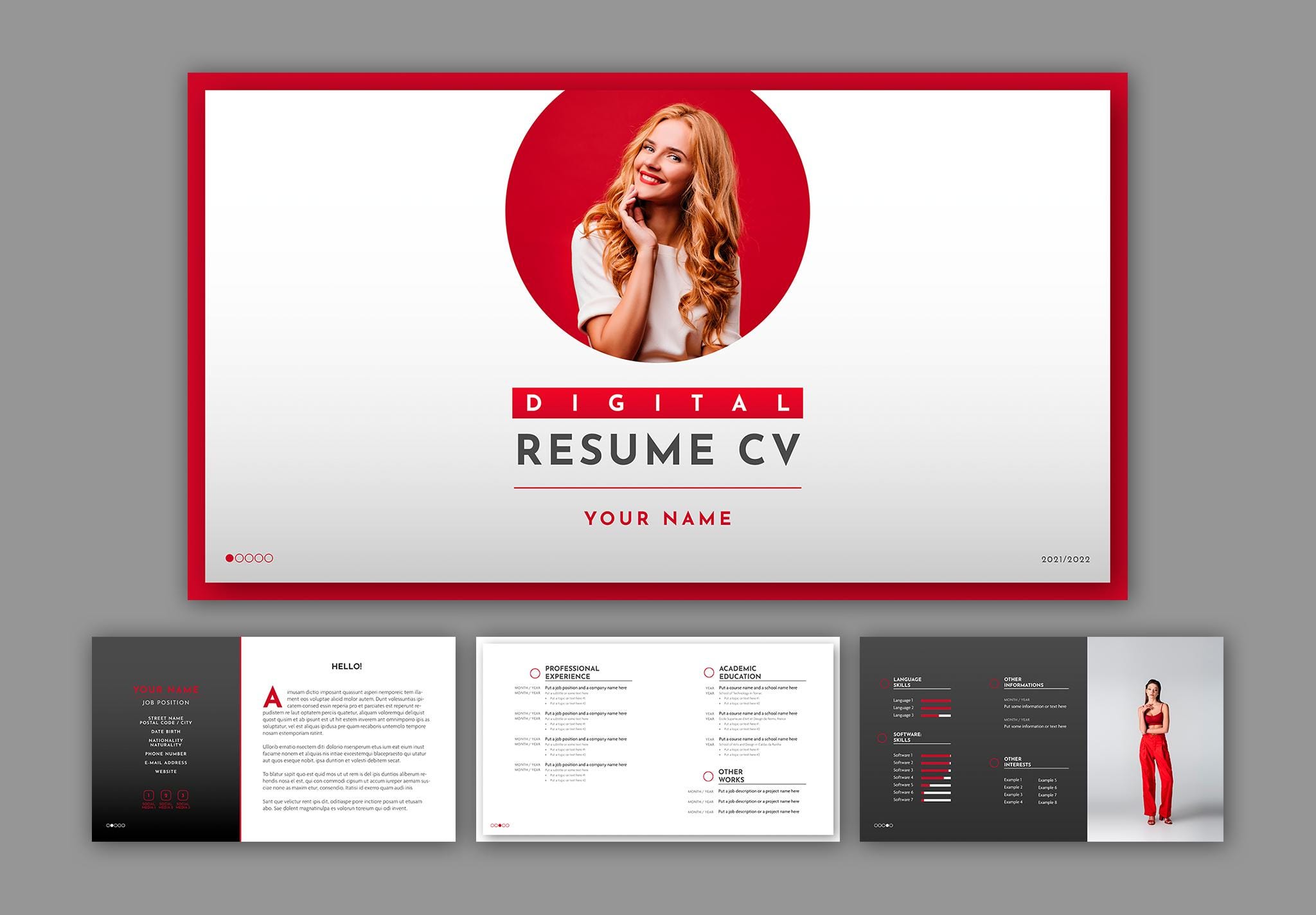 Interactive PDF Resume Layout | Digital CV Template | Horizontal ...