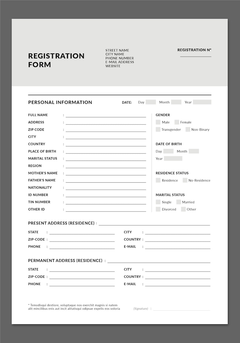 Registration Form Layout Template | Document Form Template ...