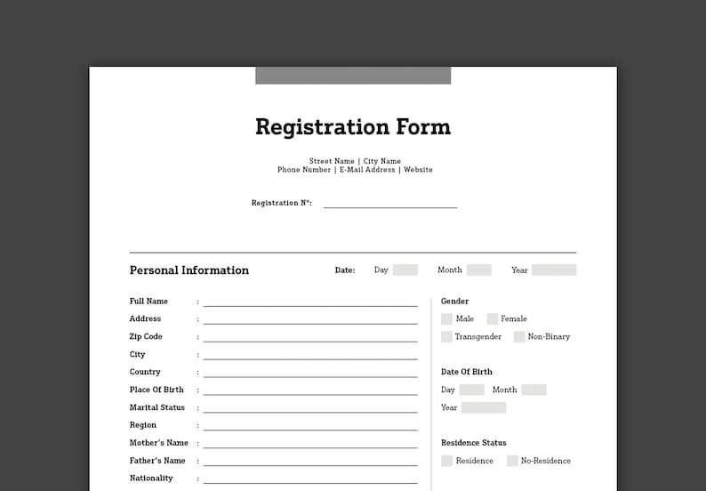Registration Form Layout Template | Document Form Template ...