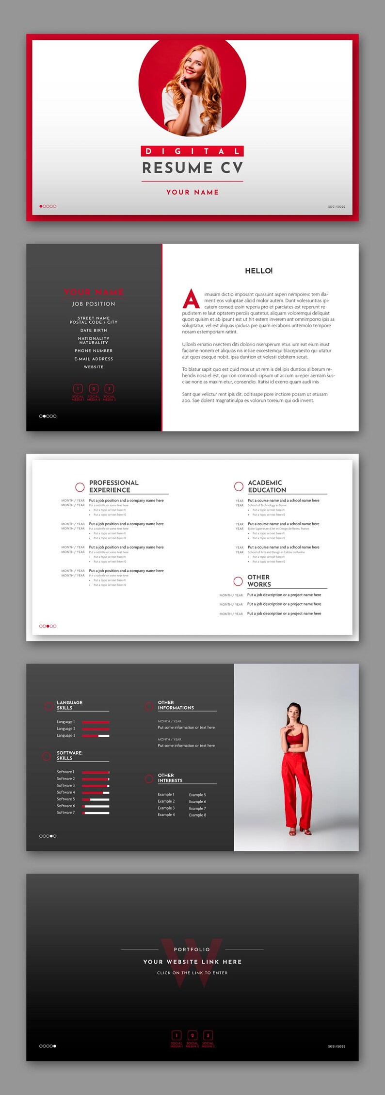 Interactive PDF Resume Layout | Digital CV Template | Horizontal ...