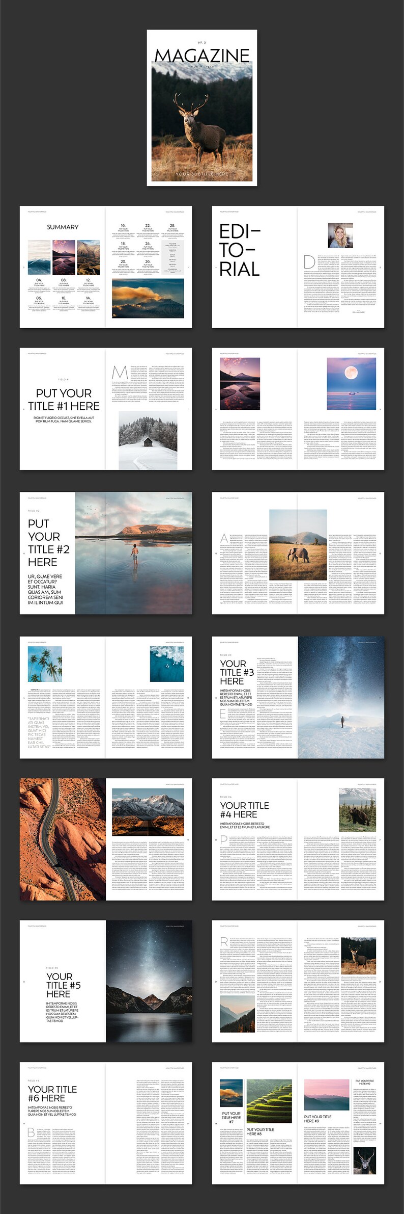 Travel Magazine Layout | Minimalist Magazine Layout Template | Print ...