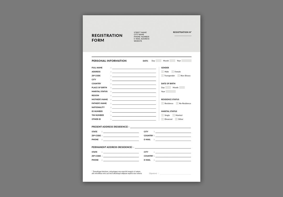 Registration Form Layout Template | Document Form Template ...