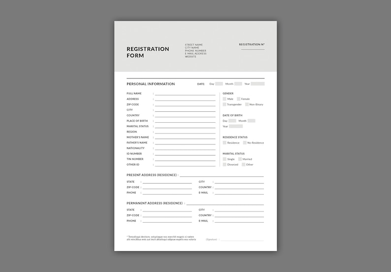 Registration Form Layout Template | Document Form Template ...