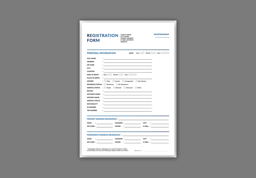 Registration Form Layout Template | Document Form Template ...