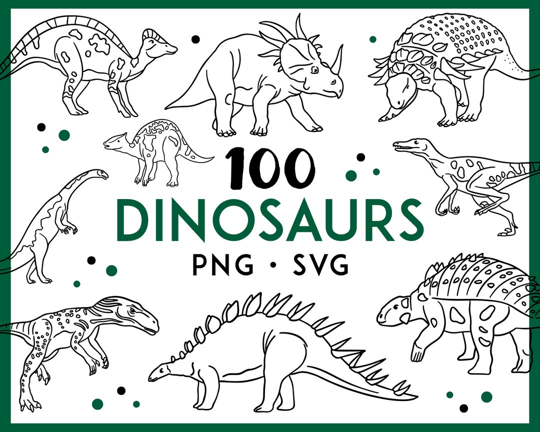100 Dinosaurs PNG, SVG, Clipart Bundle, Line Art, Dino Animal ...
