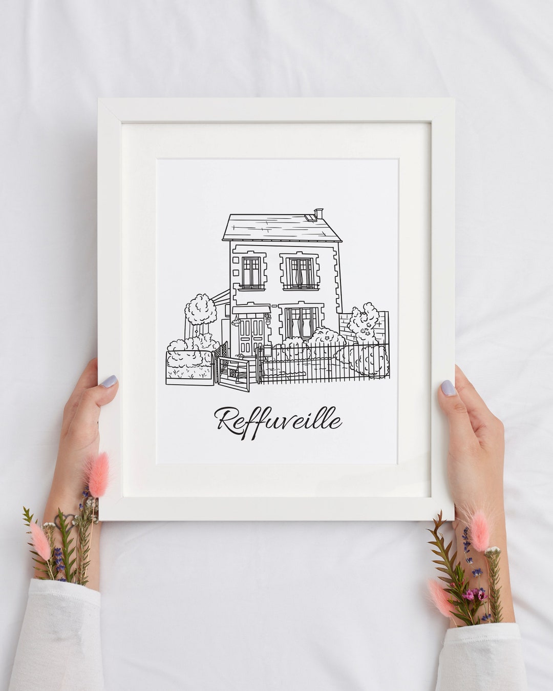 Custom House & Building Line Art Illustration, Hand Drawn Wedding Venue ...