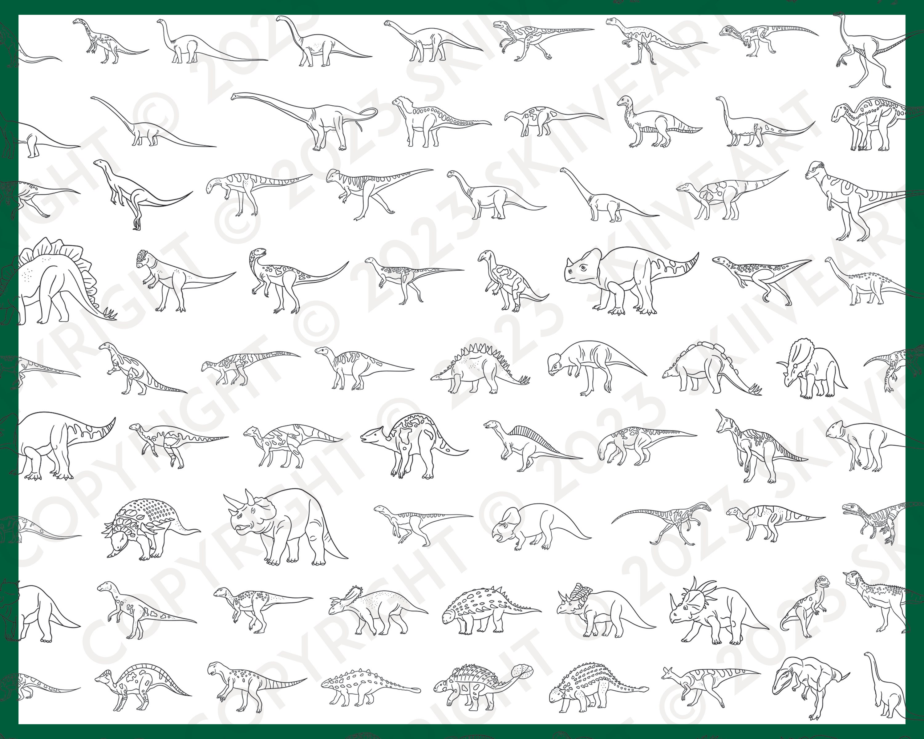 100 Dinosaurs PNG, SVG, Clipart Bundle, Line Art, Dino Animal ...