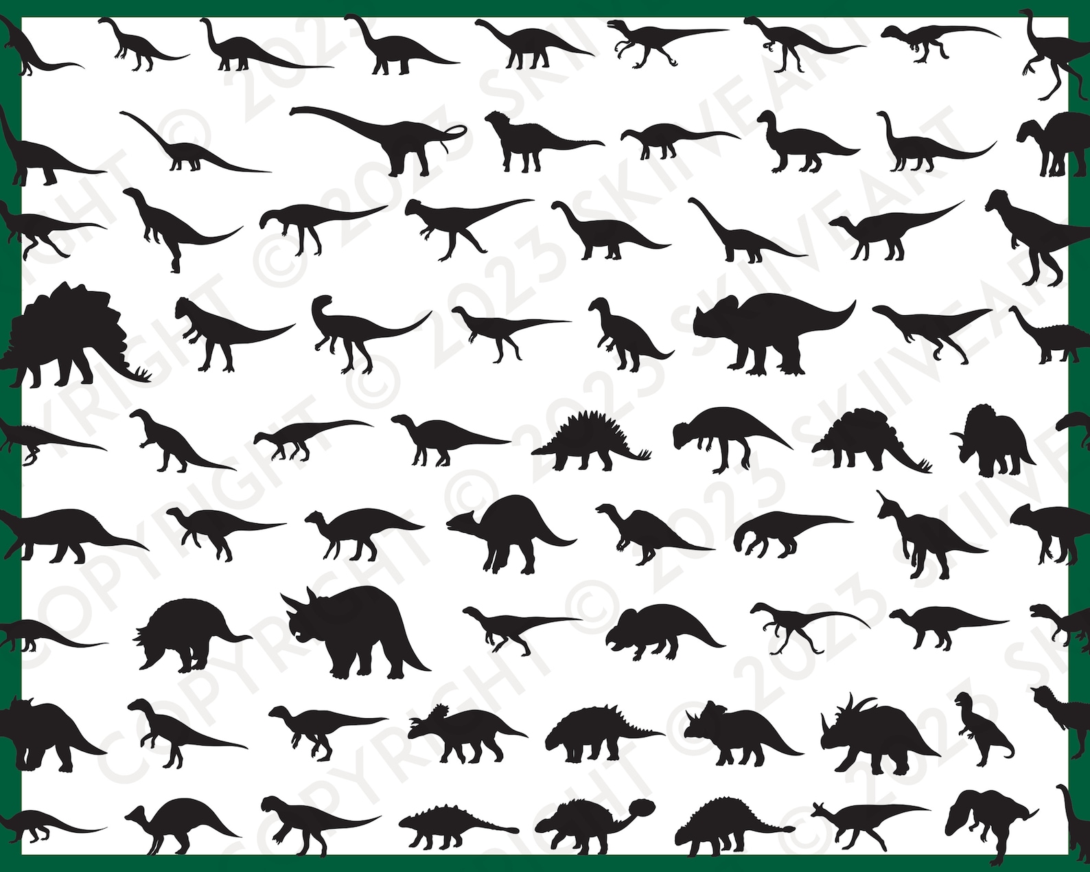 100 Dinosaurs Silhouettes PNG SVG, Clipart Bundle, Silhouette, Dino ...