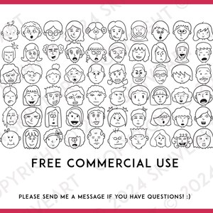 100 Handdrawn Cartoon Faces Clipart, PNG & SVG Bundle, Cute Kids Line ...