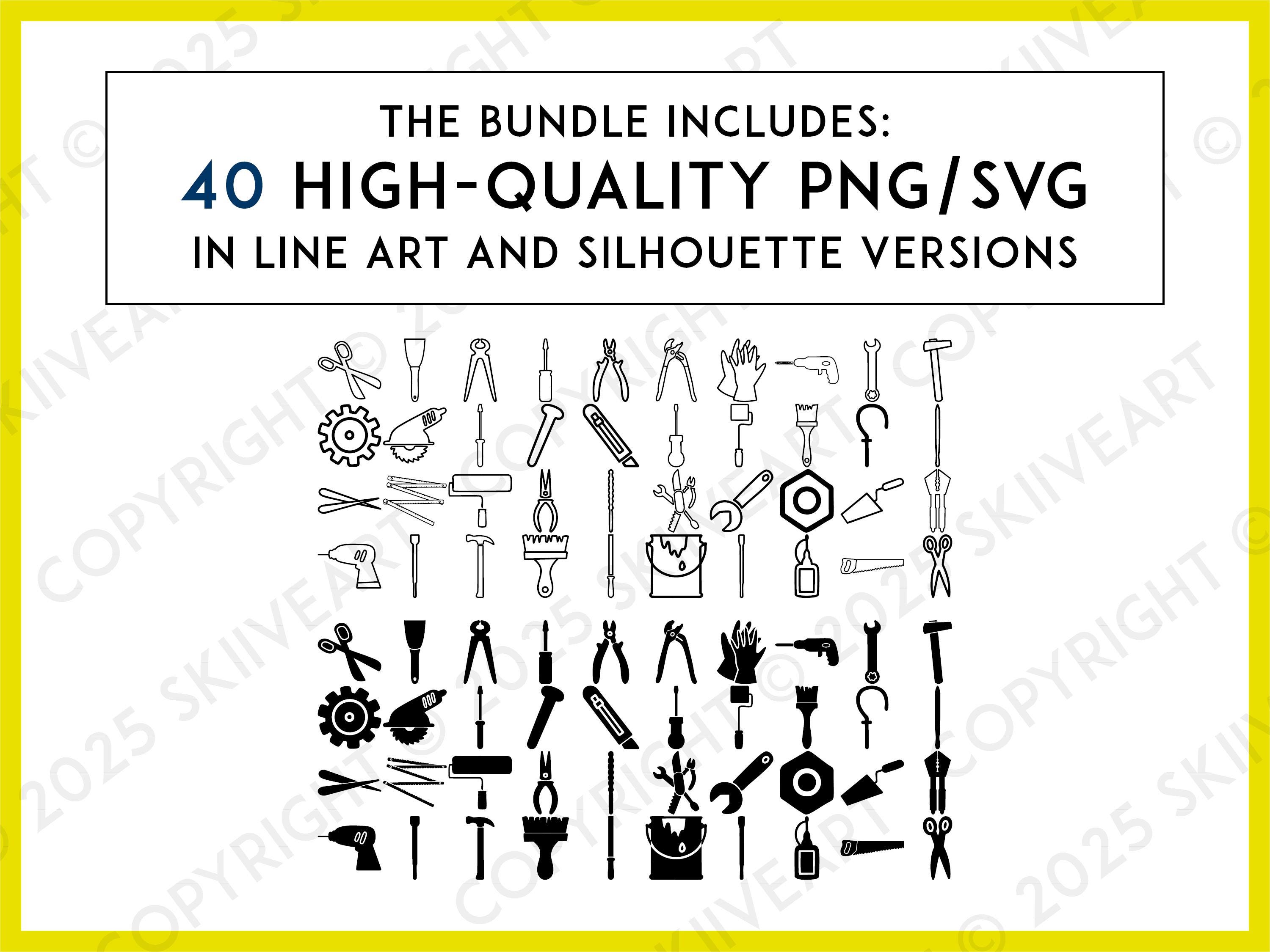 40 Hardware Tools Clip Art Bundle, SVG, PNG, Digital Workshop Tool Line ...