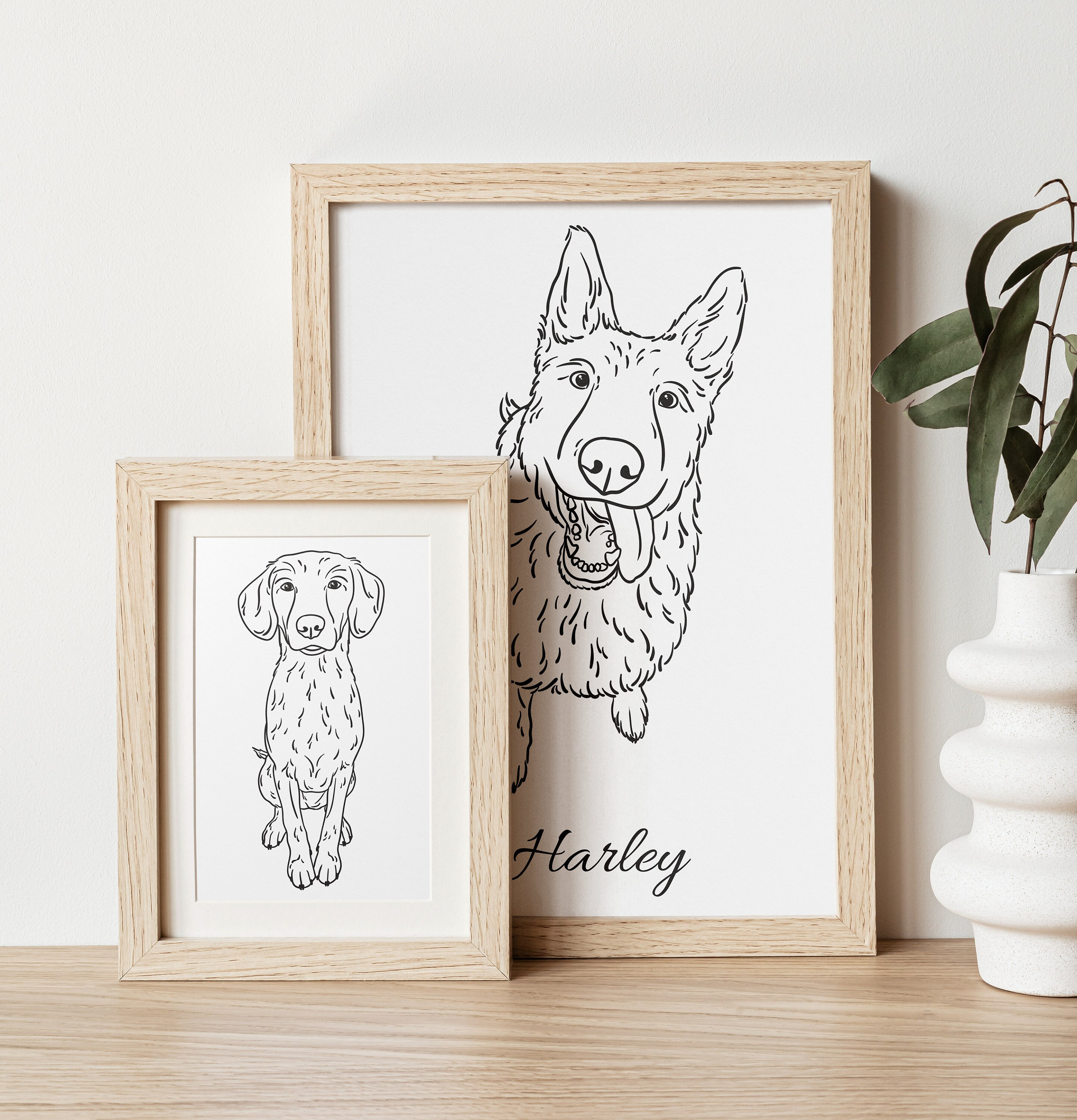 Custom Dog Portrait Drawing, Birthday Gift Pet Line Art Sketch, Hand ...