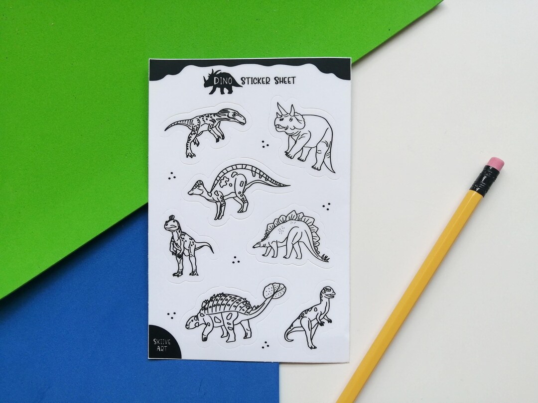 Dinosaur Stickers Sheet, Cute Line Art for Planner, Journal, Notebook ...