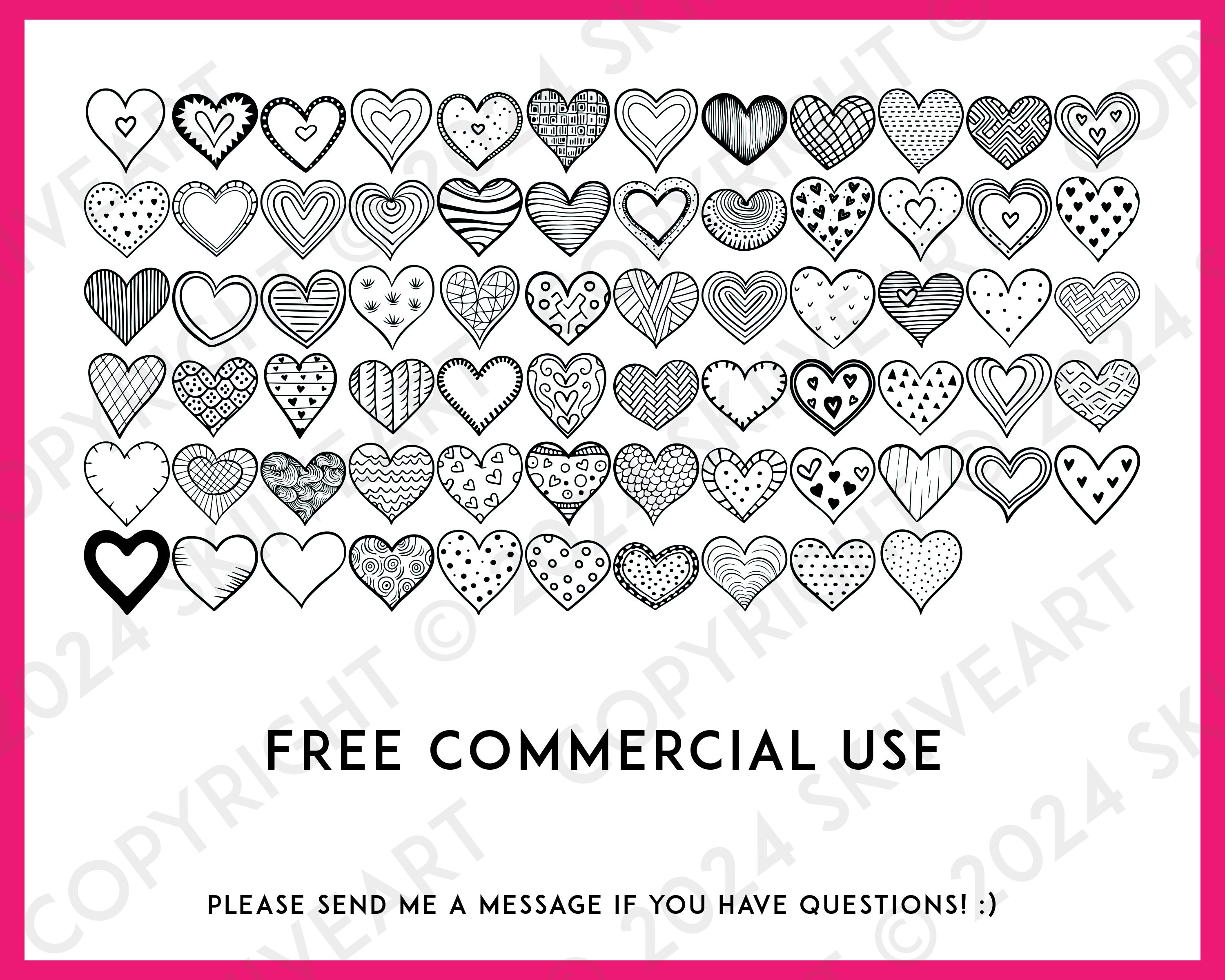 130 Hand Drawn Hearts PNG SVG Bundle, Line Art Stamps for Valentine's ...