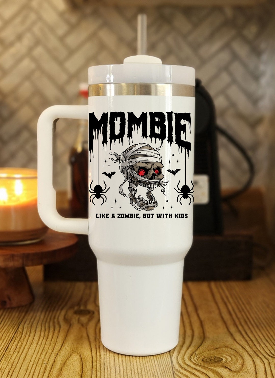 Mombie 40oz Tumbler With Handle, 40 Oz White Tumbler, Gifts for Her ...