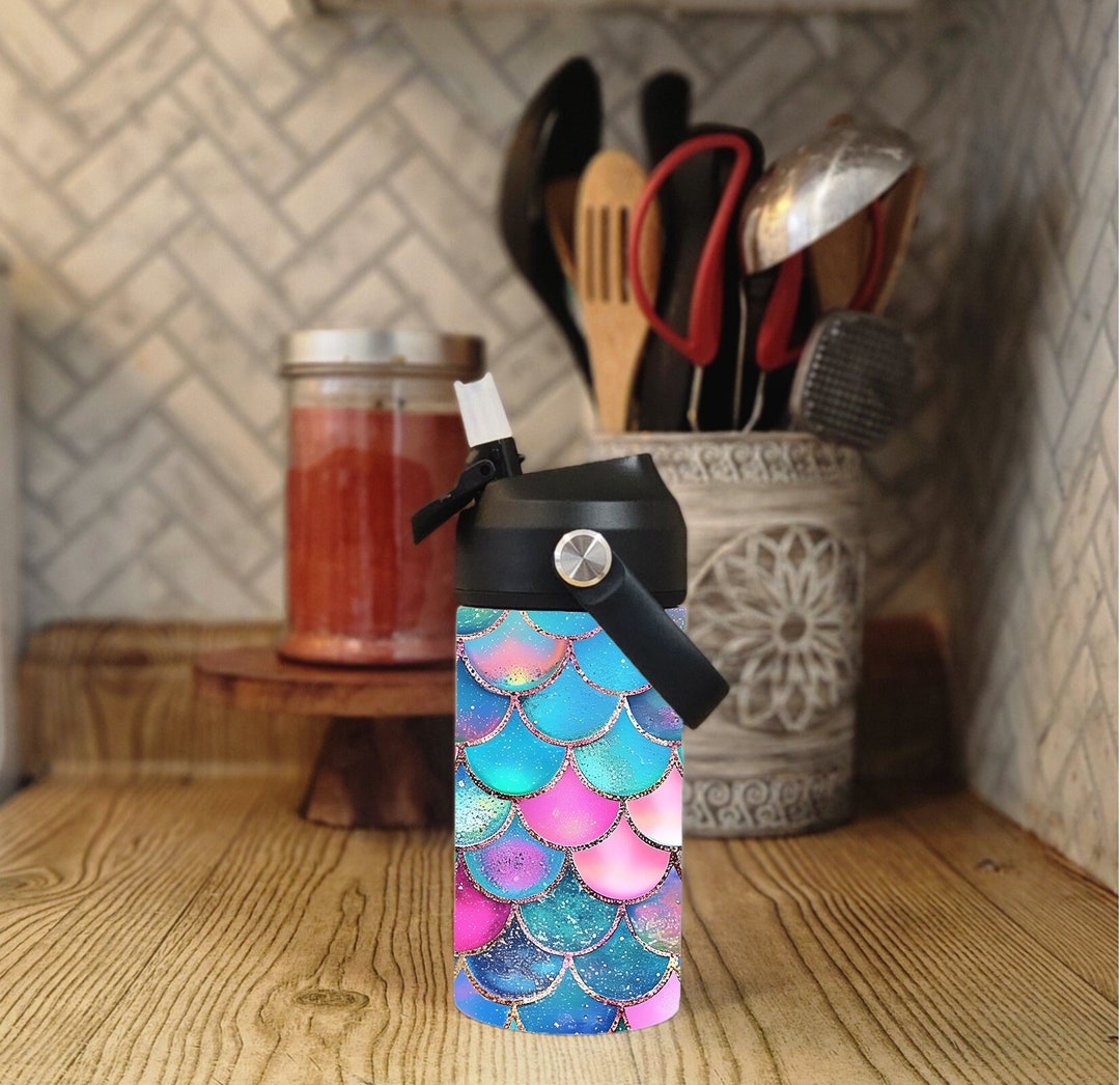 Mermaid Scales Theme Kids Cup, Personalized Floral Drink Cup, Custom ...