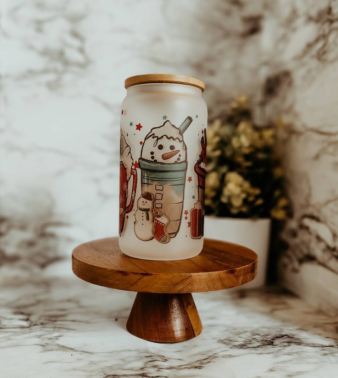 Snowman Iced Coffee Glass Snowman Coffee Cup Snowman Gift Christmas ...