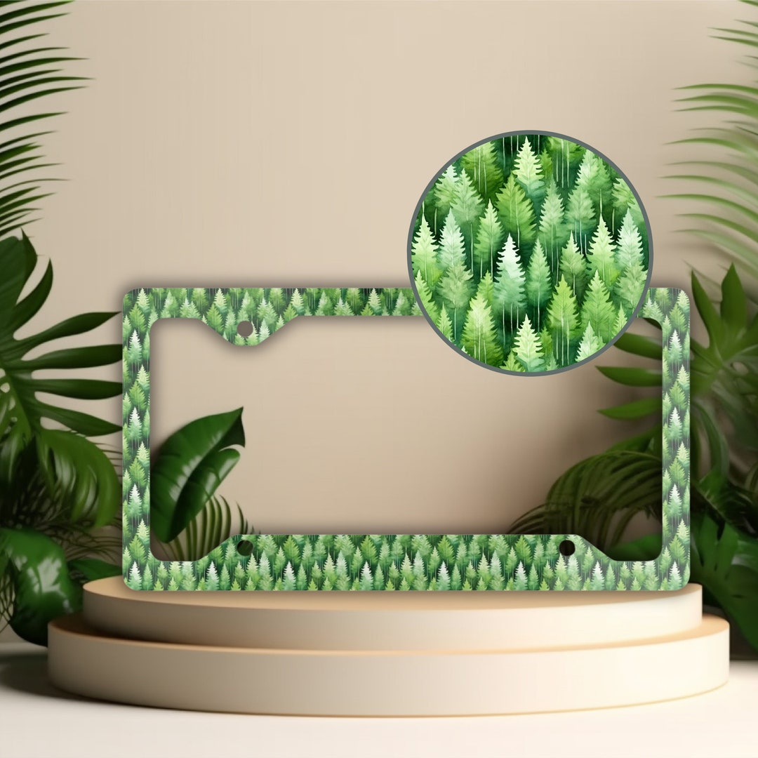 License Plate Frame With Trees, Green Car Tag Holder, Forest License ...