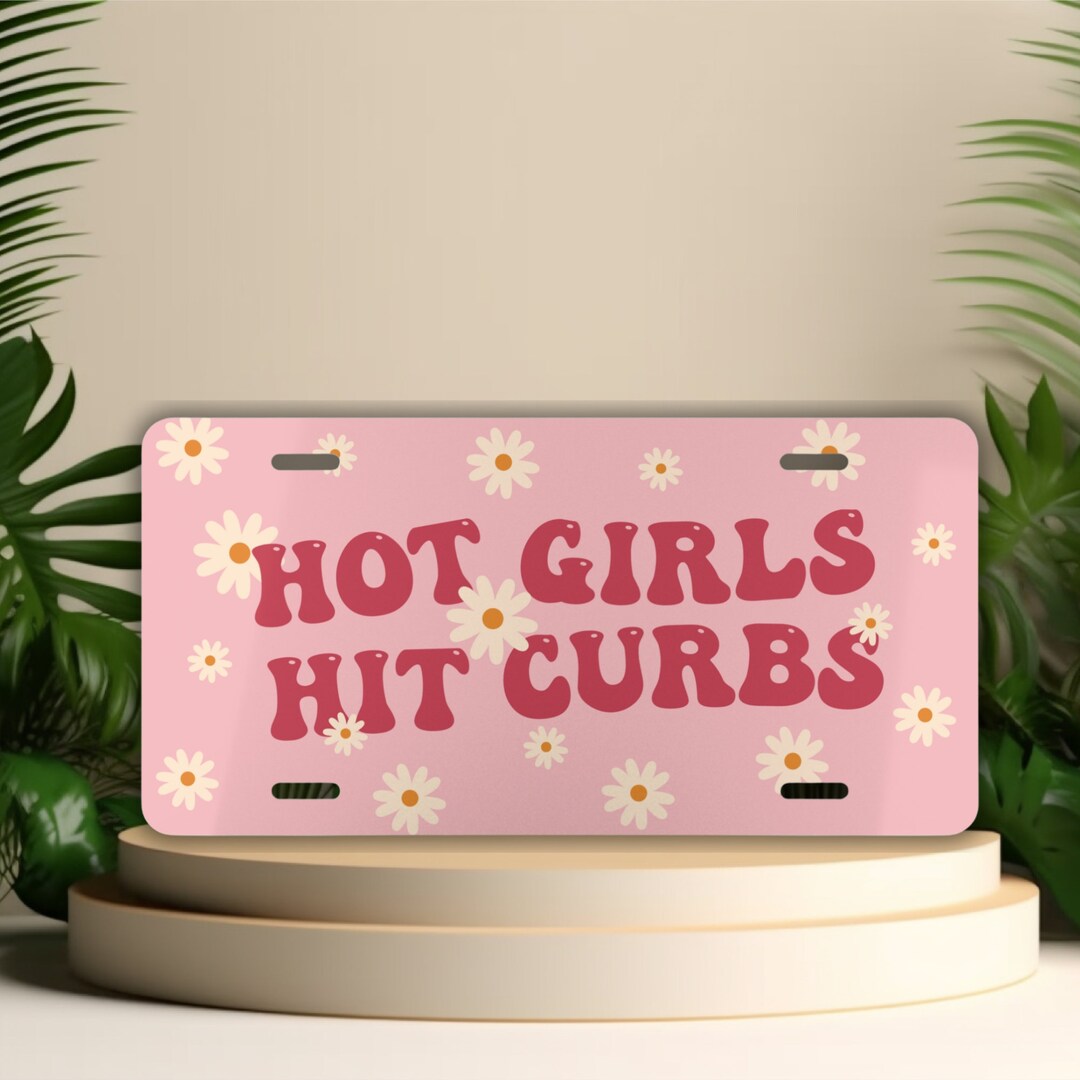 Hot Girls Hit Curbs License Plate: Retro Pink Daisy Vanity Car Tag - Etsy